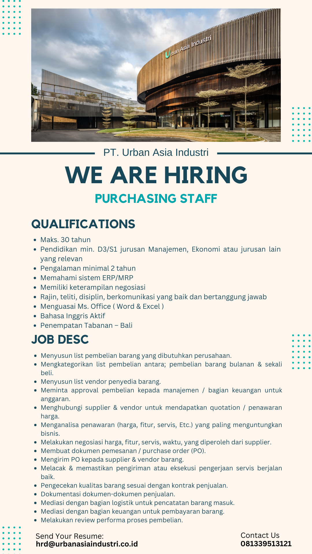 PURCHASING STAFF – Urban Asia Industri